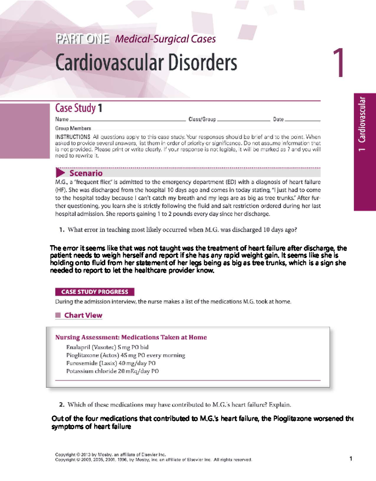 Case Study 1: Cardiovascular Disorders (NUR 101) - Heart Failure ...