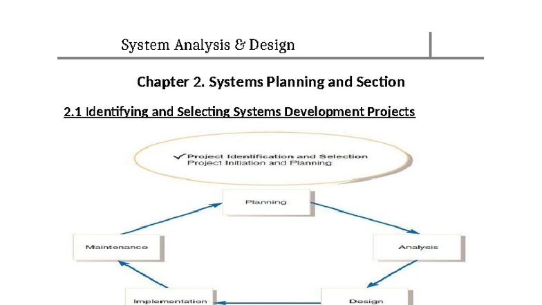 System Analysis Design CH2: Identifying & Selecting IS Development Projects - Studocu