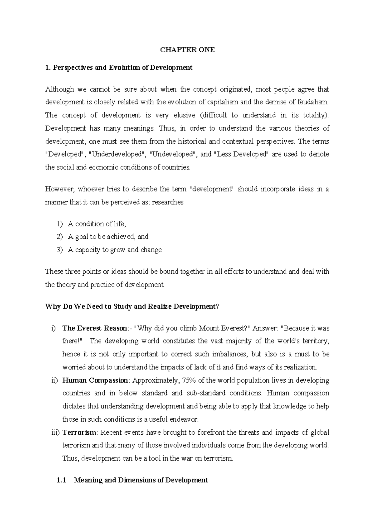 Theory & Politics of Development: Chapters 1 & 2 Overview - Studocu