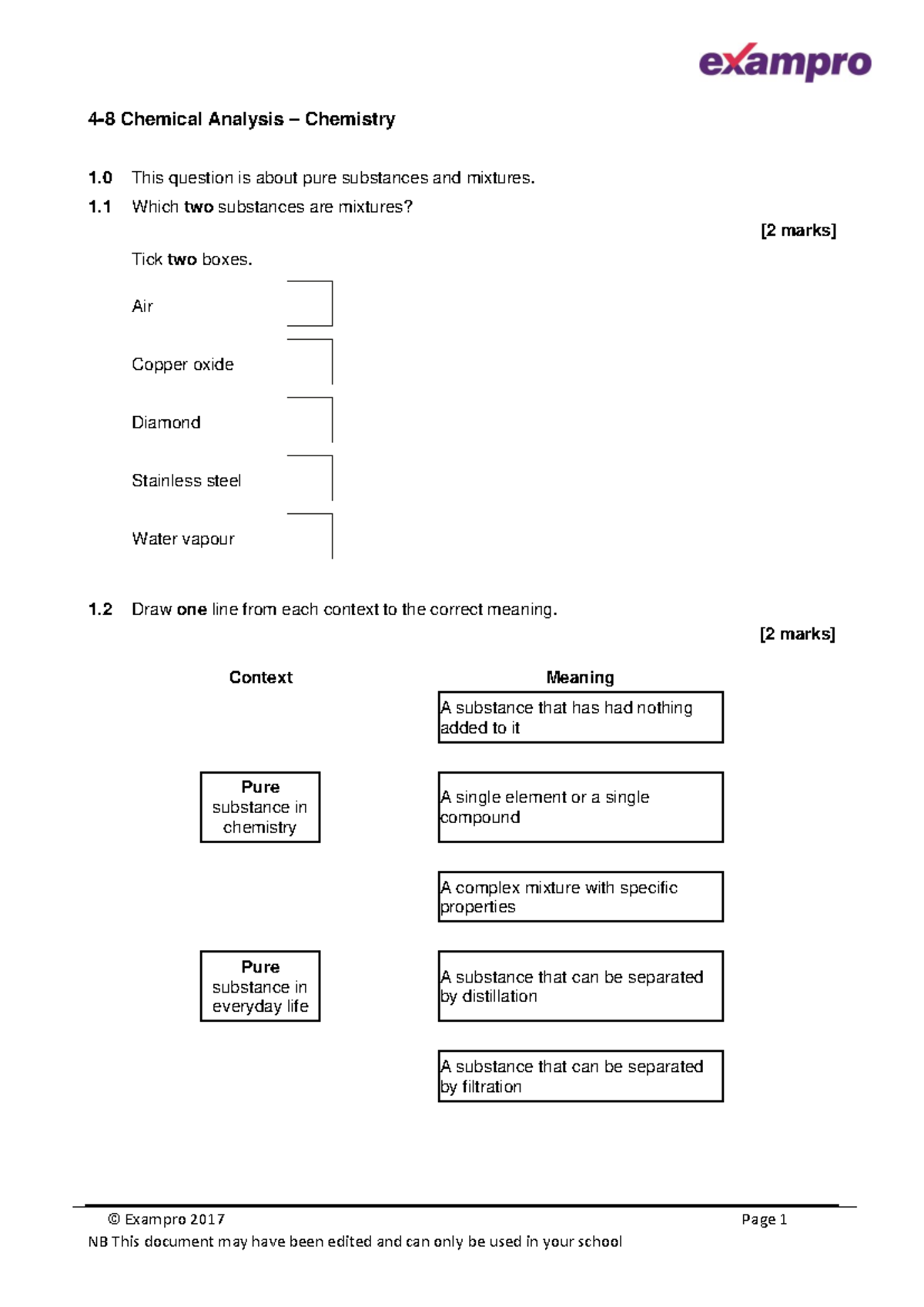 Chemistry 4-8: Practice Questions on Chemical Analysis Techniques - Studocu