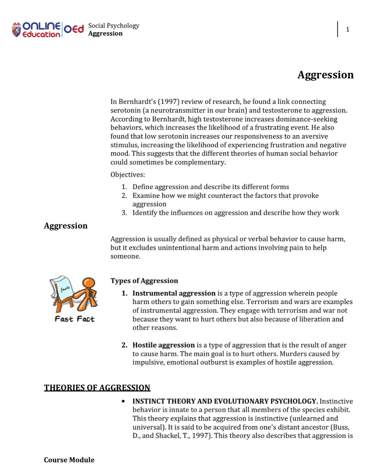 ONLINE OEd Social Psychology 1: Understanding Aggression and Its ...