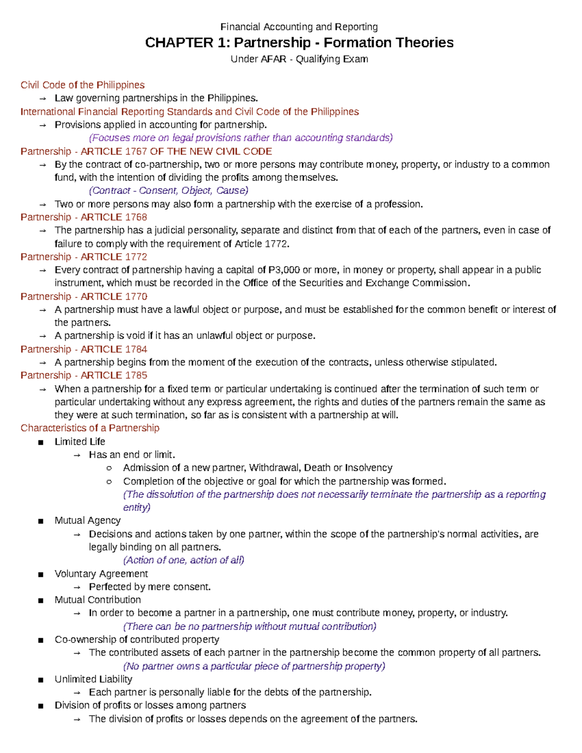FAR Qualifying Exam: Partnership Formation Theories & Legal Provisions ...