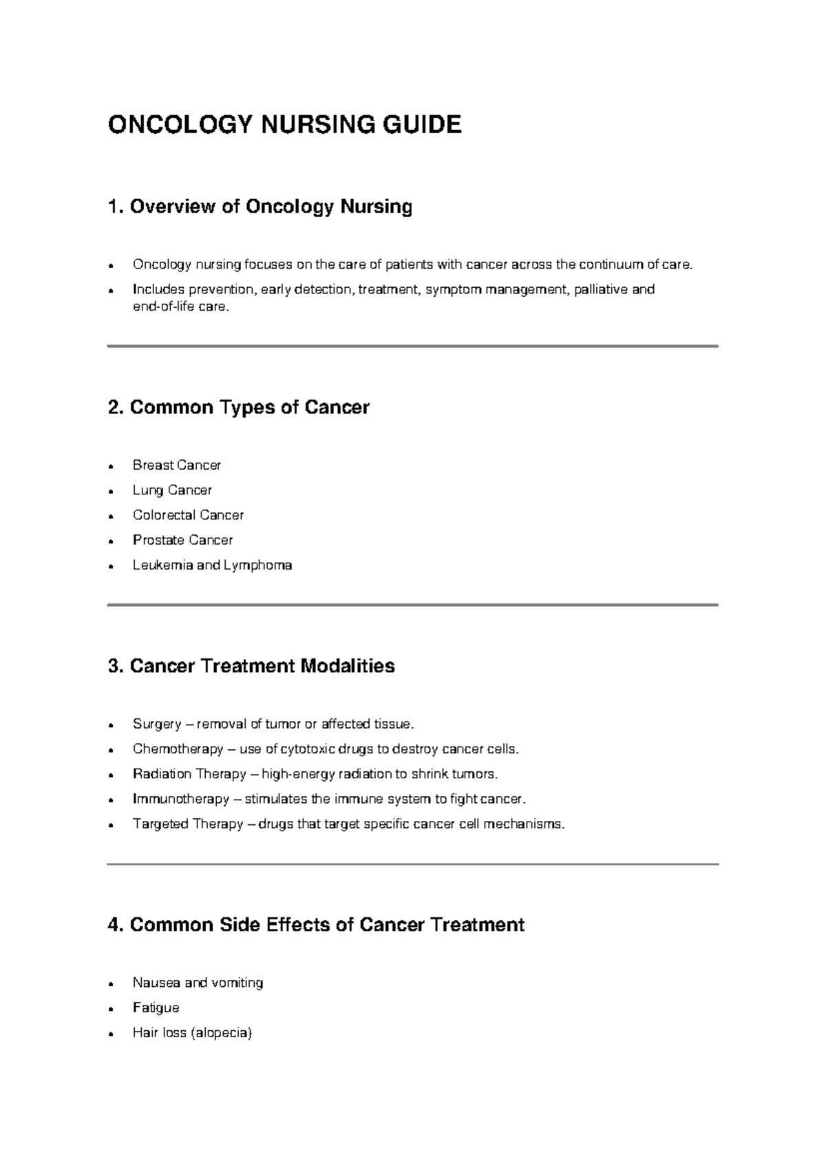 ONC 101: Comprehensive Oncology Nursing Guide and Care Overview - Studocu