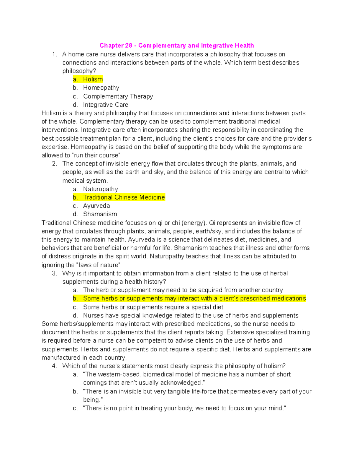 Exam 3: Key Concepts in Complementary and Integrative Health - Studocu