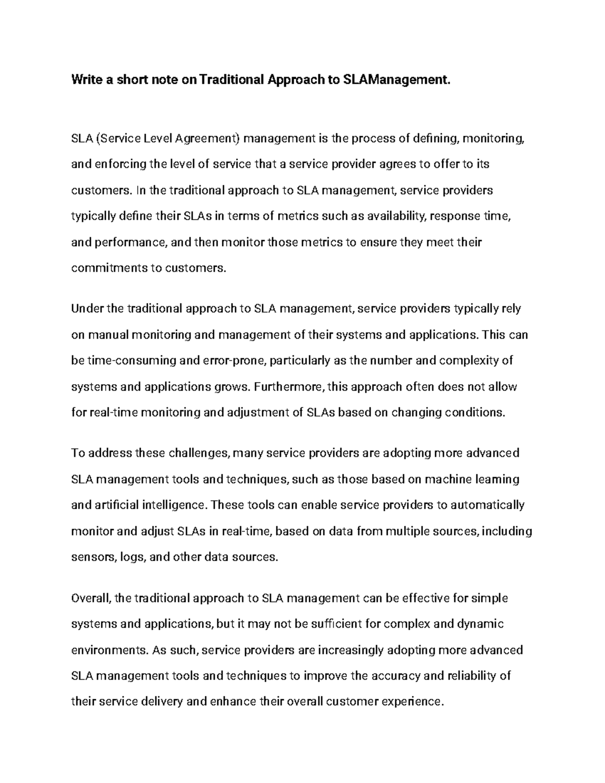 Write a short note on Traditional Approach to SLA Management - SLA ...