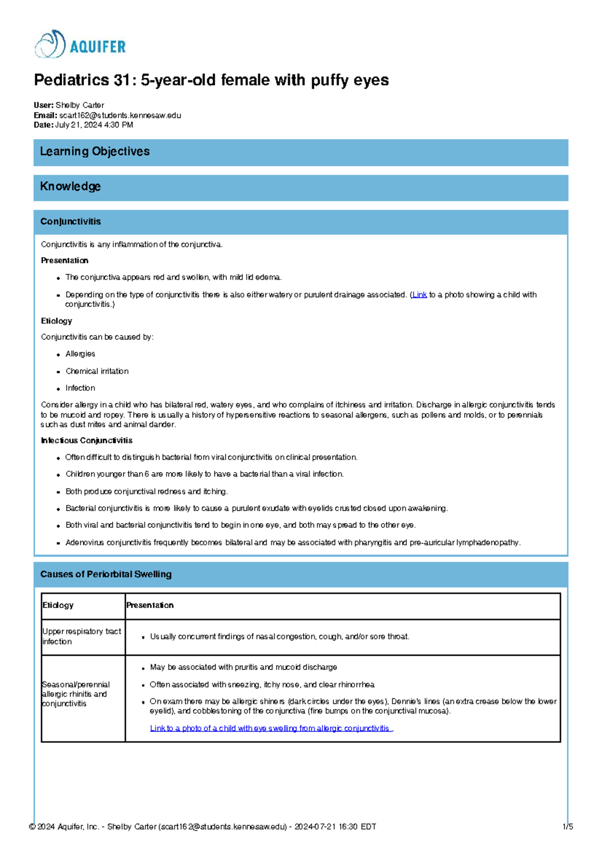 Pediatrics 31: Case Study on Conjunctivitis and Edema in Children - Studocu
