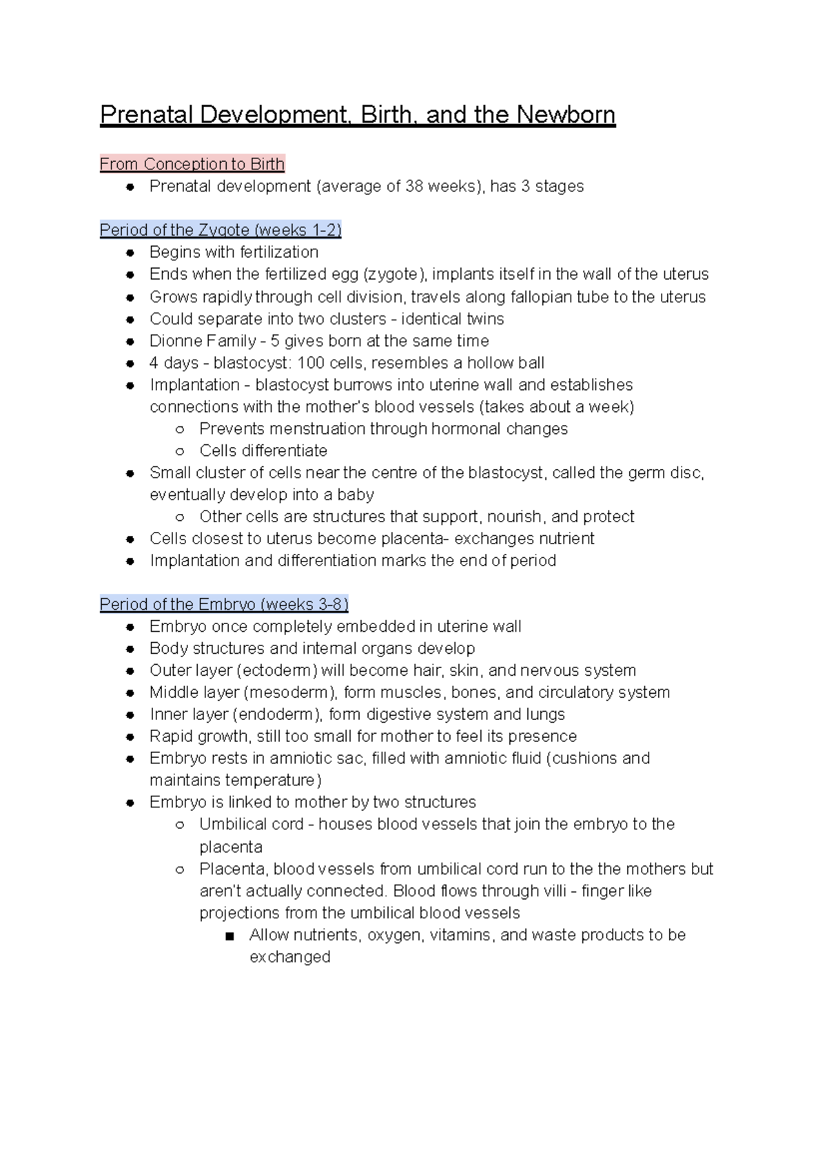 Chapter 3 Prenatal Development, Birth, and the Newborn - Prenatal ...