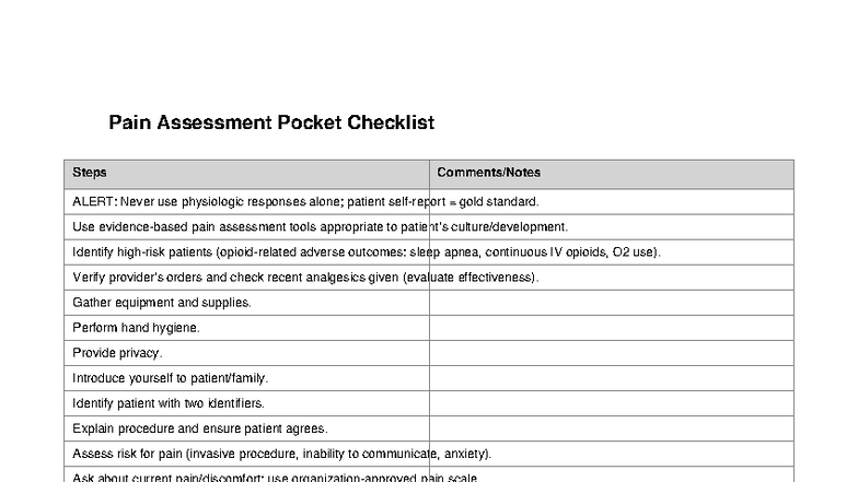 Pain Assessment Checklist: Steps for Effective Evaluation - Studocu