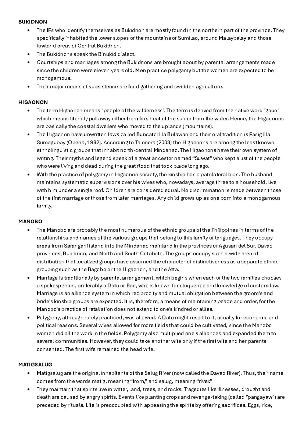 Seven Indigenous Tribes of Bukidnon: Culture and Traditions - Studocu