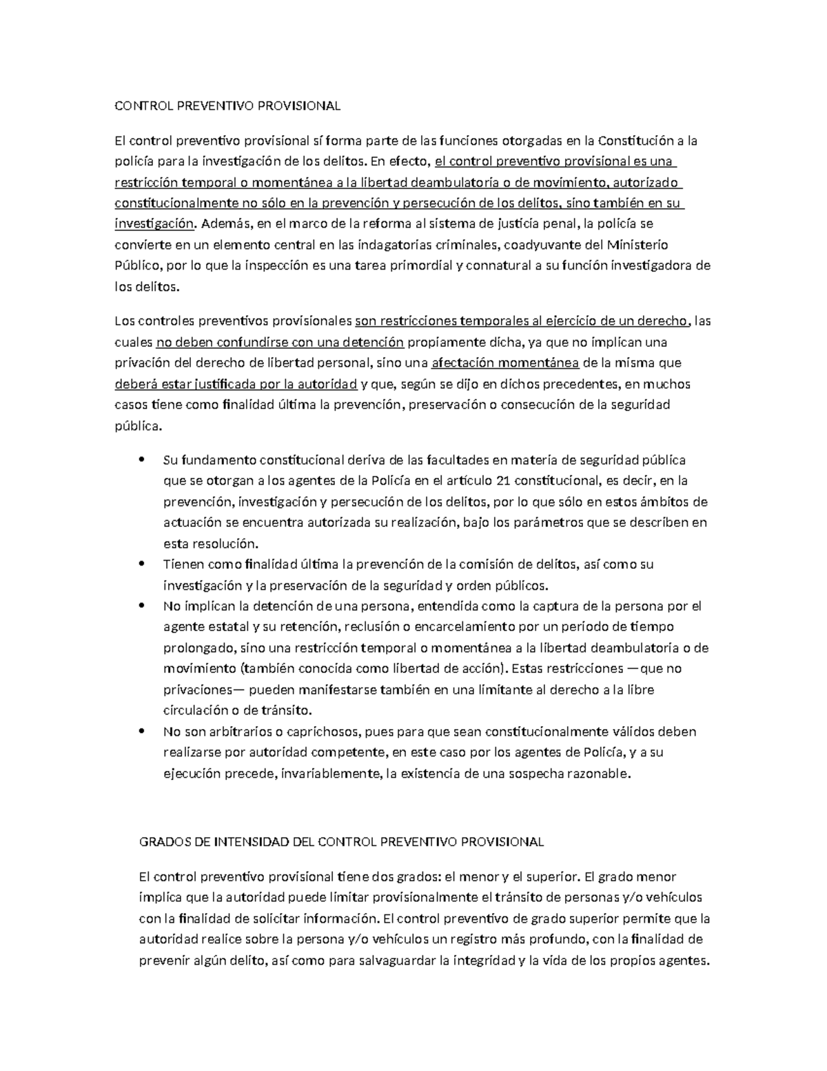 Control Preventivo Provisional: Funciones y Grados de Intensidad - Studocu