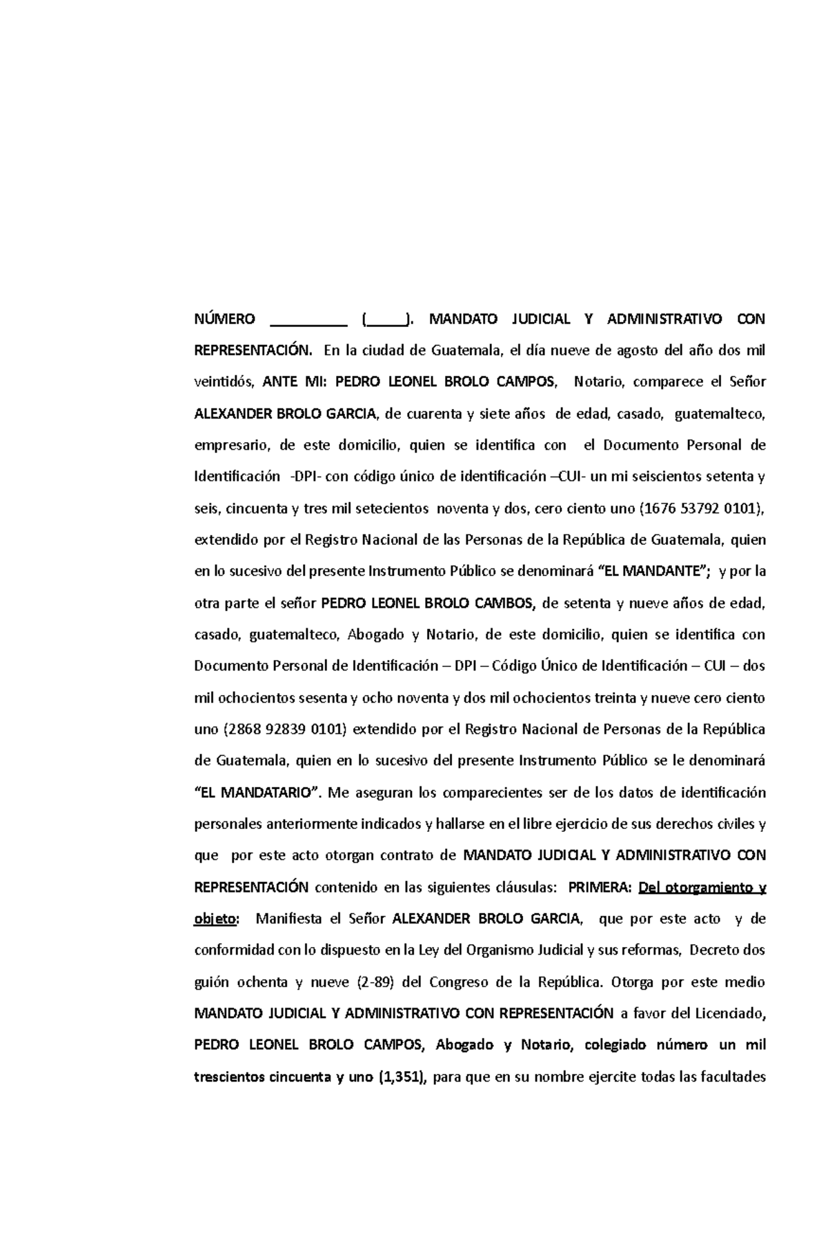 Mandato Judicial y Administrativo: Contrato de Representación Legal ...