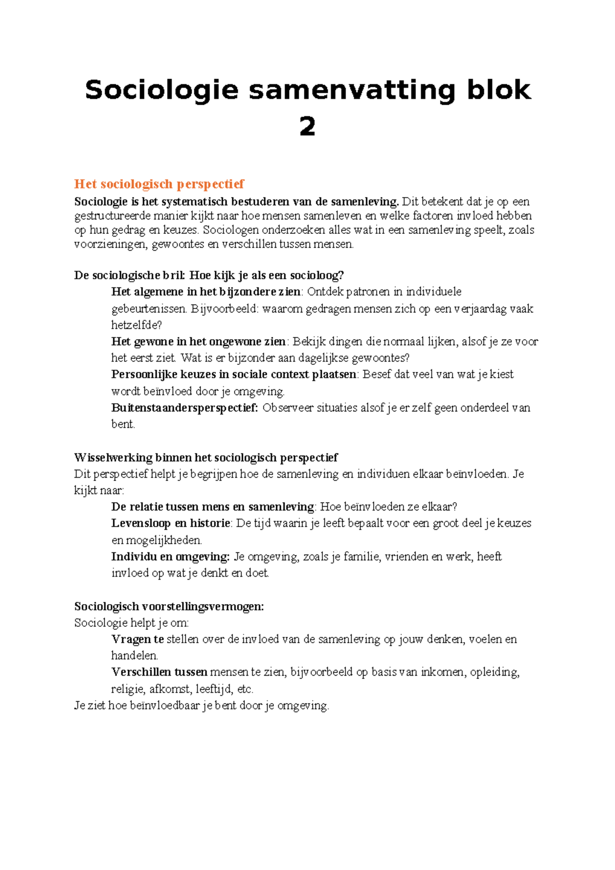 Samenvatting Sociologie 1: Het Sociologisch Perspectief en Sociale ...