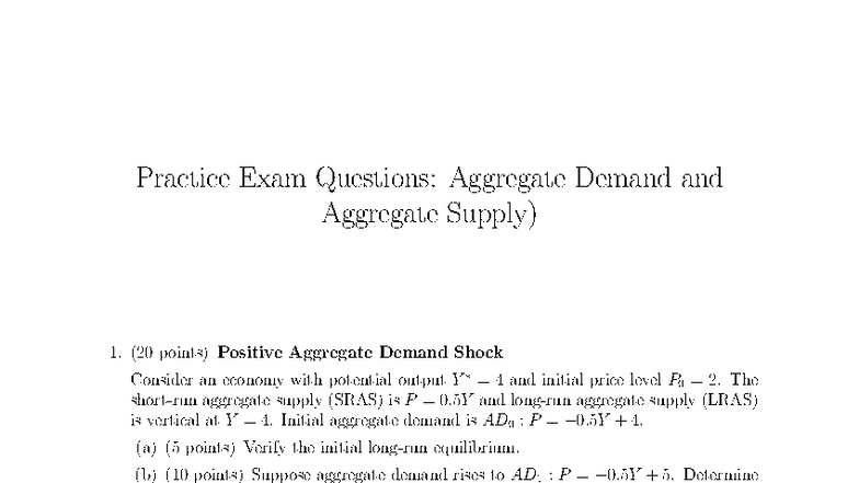 Practice Exam Questions: Aggregate Demand & Supply (AS AD) - Studocu