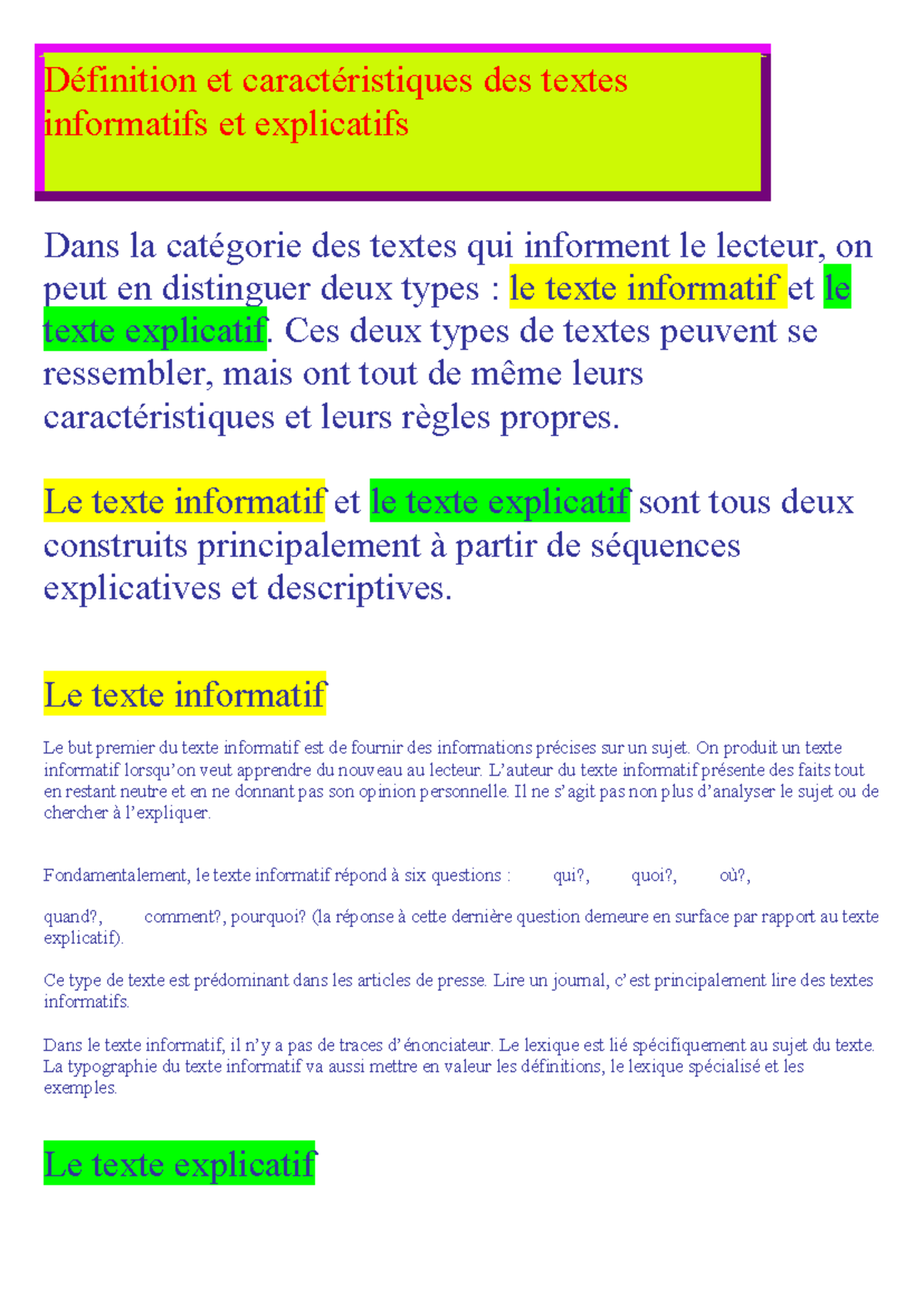 Définition et caractéristiques des textes informatifs et explicatifs ...