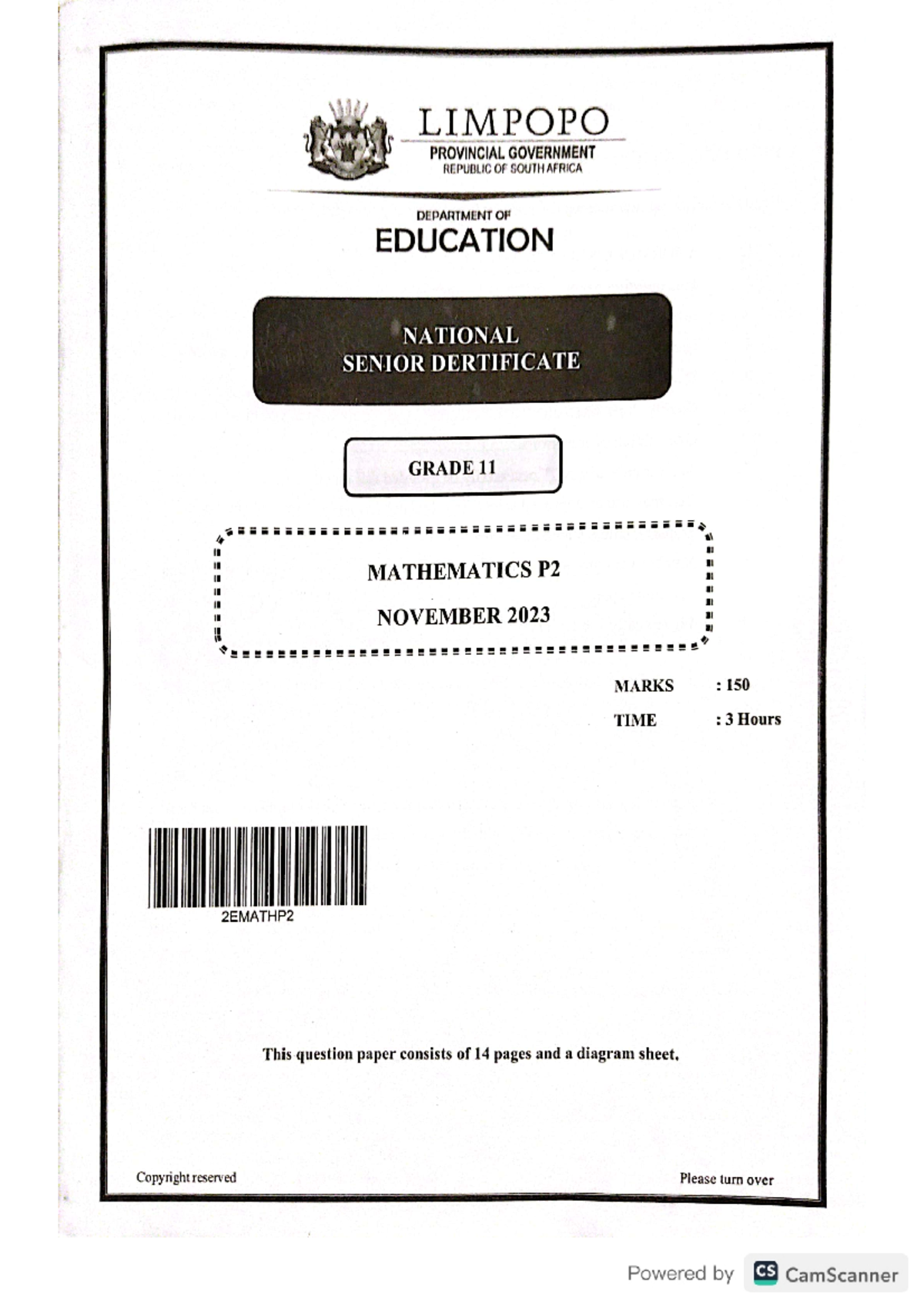 Mathematics Grade 11 P2 November 2023 Exam Paper Overview - Studocu