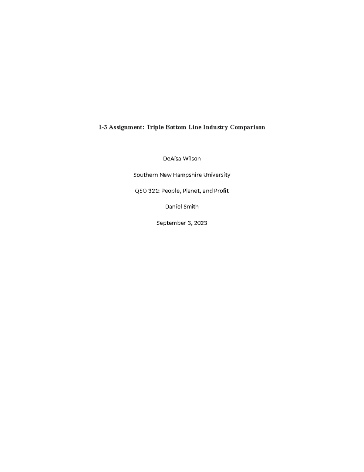 1-3 Assignment - non - 1-3 Assignment: Triple Bottom Line Industry ...