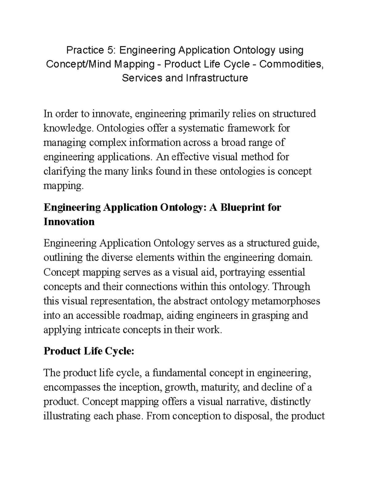 Practice 5: Eng. App. Ontology & Mind Mapping - Product Life Cycle - Studocu