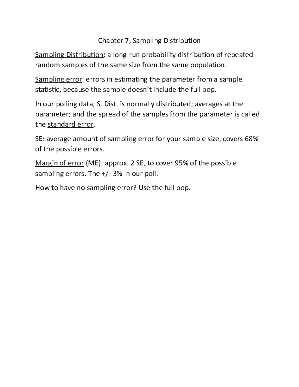 Chapter 7 Sampling Dist notes 10-15-20+ - Chapter 7, Sampling ...