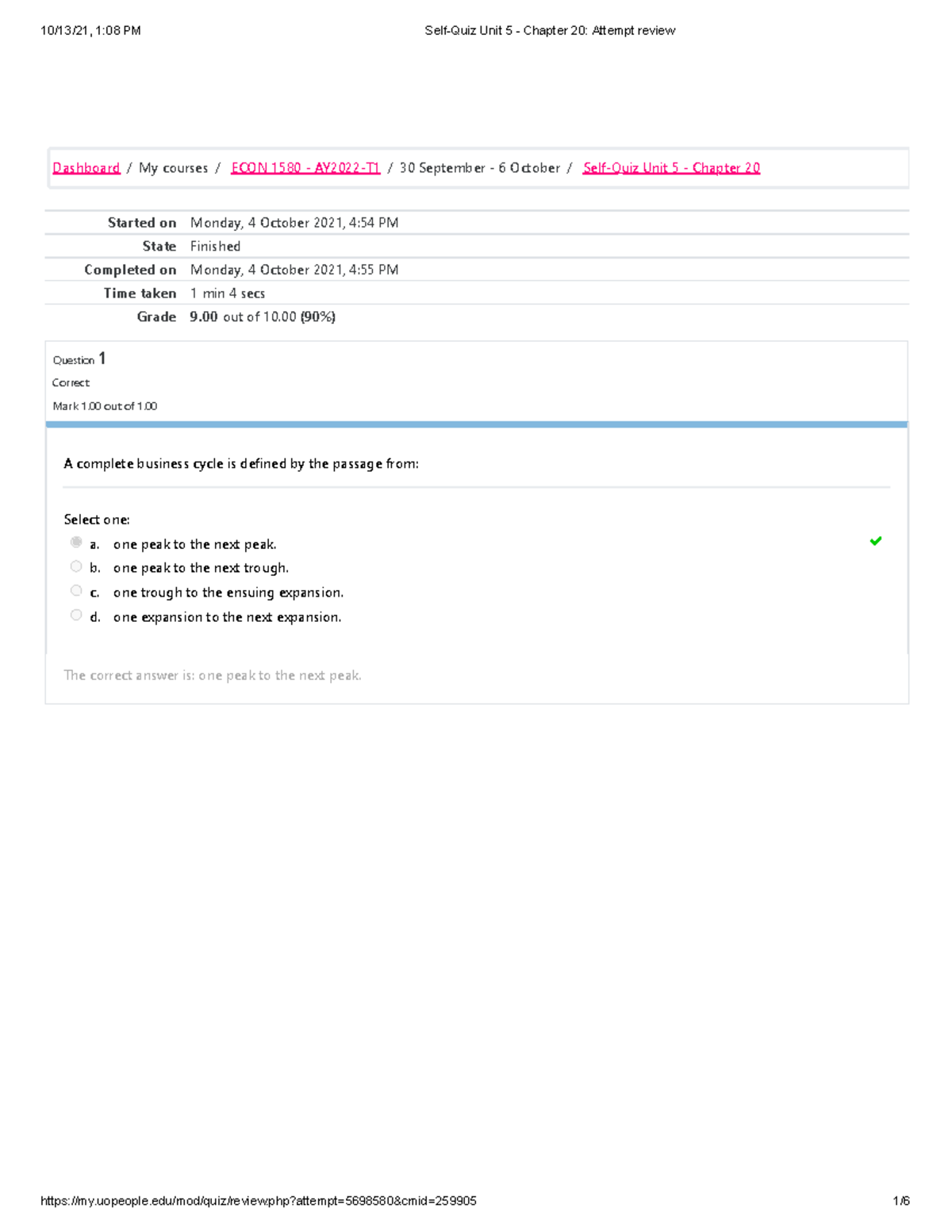 Self-Quiz Unit 5 - Chapter 20 Attempt review - Started on Monday, 4 ...
