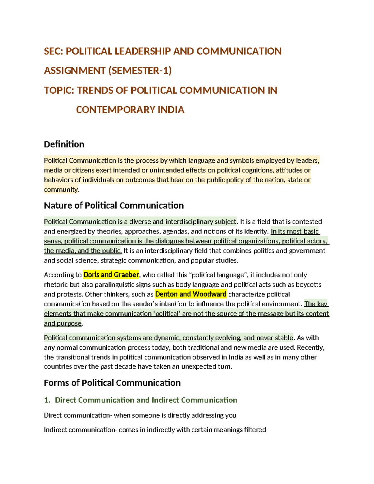 SEC- Assignment: Trends in Political Communication in Contemporary ...