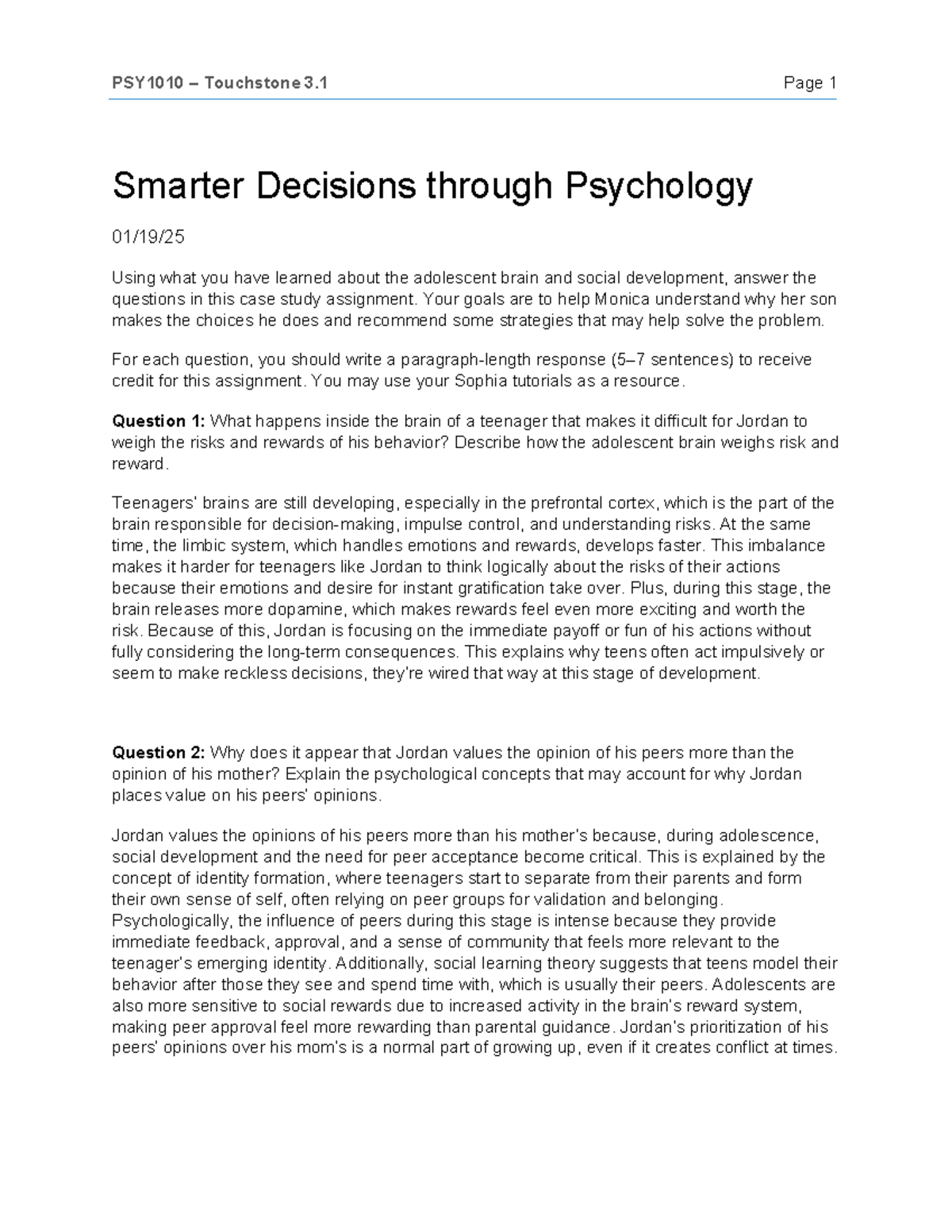 PSY1010 Case Study 1 321 - Smarter Decisions through Psychology 01/19 ...