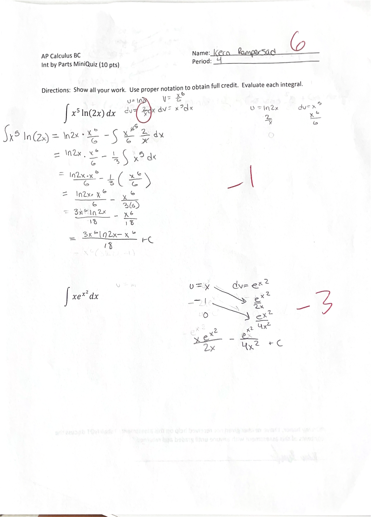 MQ Integration by parts - Biology - AP Calculus BC Name: Keco Rampersad ...