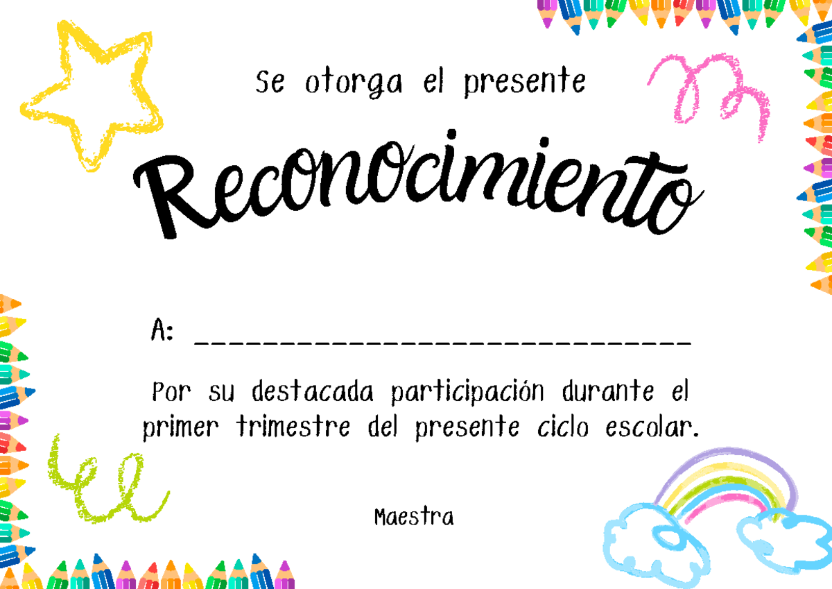 Certificado de Reconocimiento Primer trimestre sencillo colorido ...