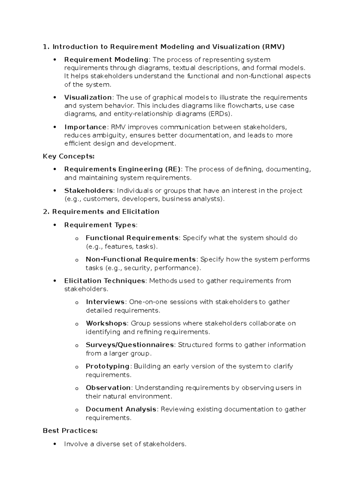 Word - notes - 1. Introduction to Requirement Modeling and ...