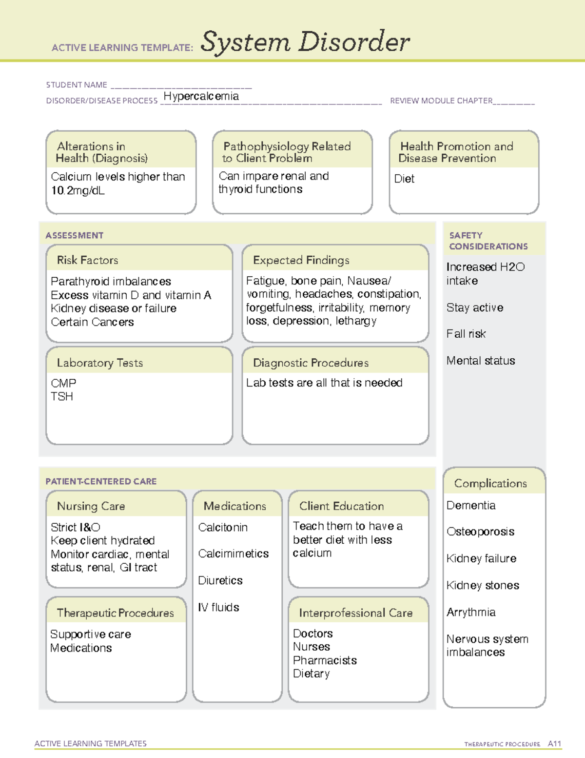 ACTIVE LEARNING TEMPLATE: Hypercalcemia - ATI Module Review - Studocu