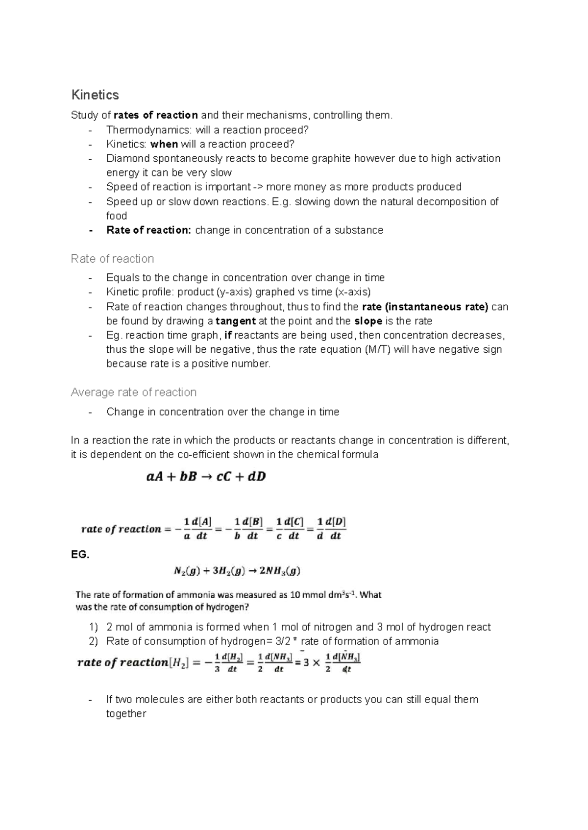 CHEM 2 - Kinetics: Rates of Reaction and Mechanisms Notes - Studocu