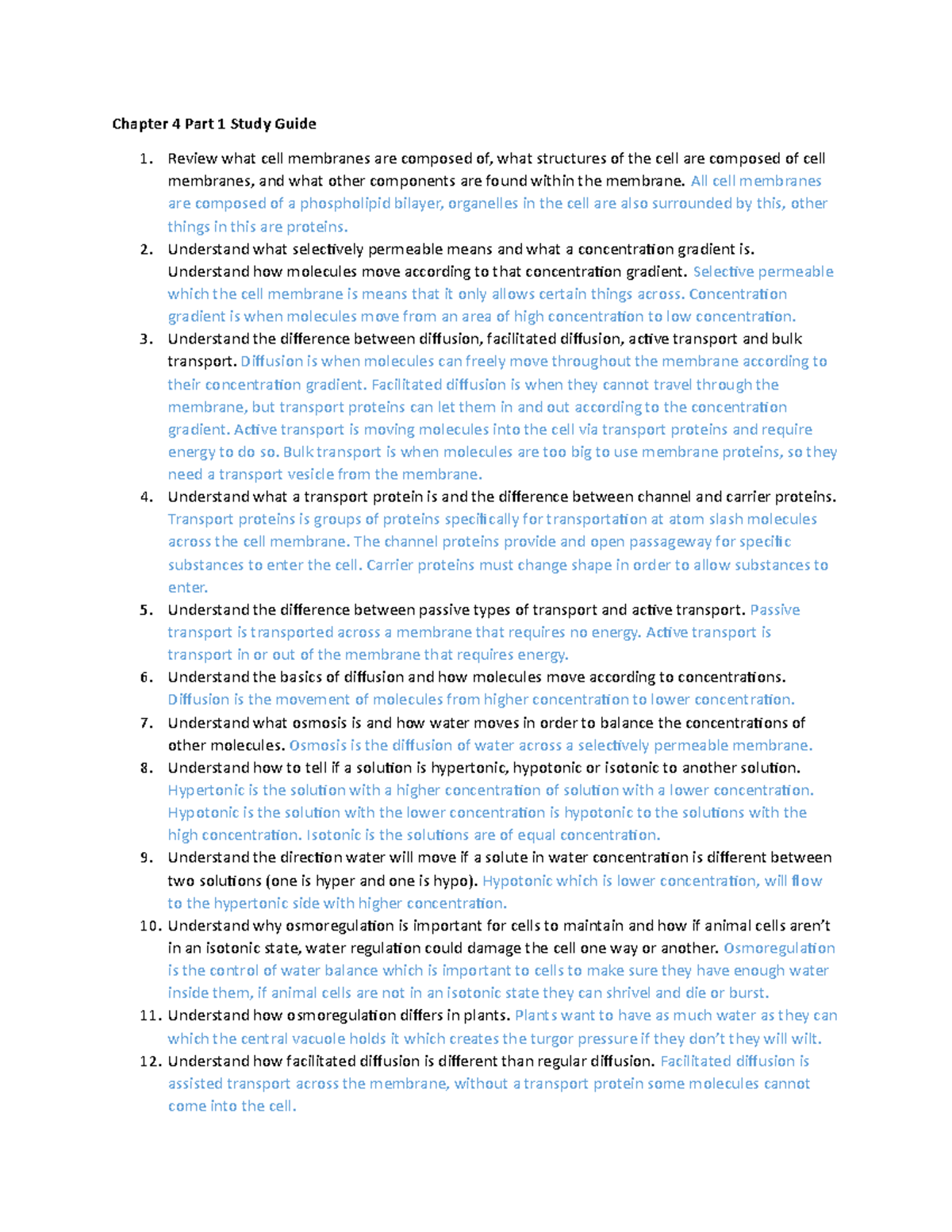 Chapter 4 Part 1: Cell Membrane Structure & Transport Mechanisms Study ...