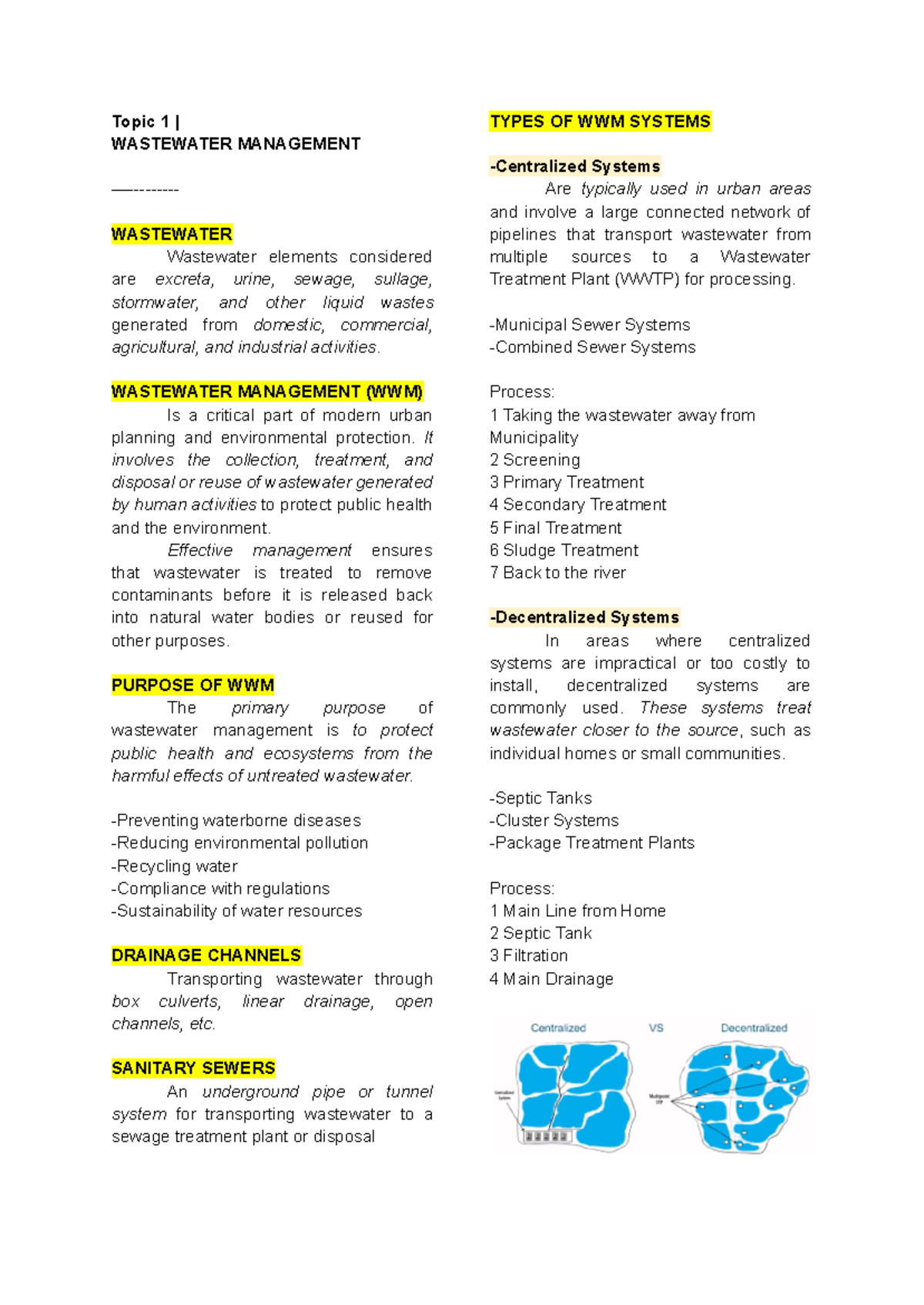 Wastewater Management Review Notes for WRE - Key Concepts and Processes ...