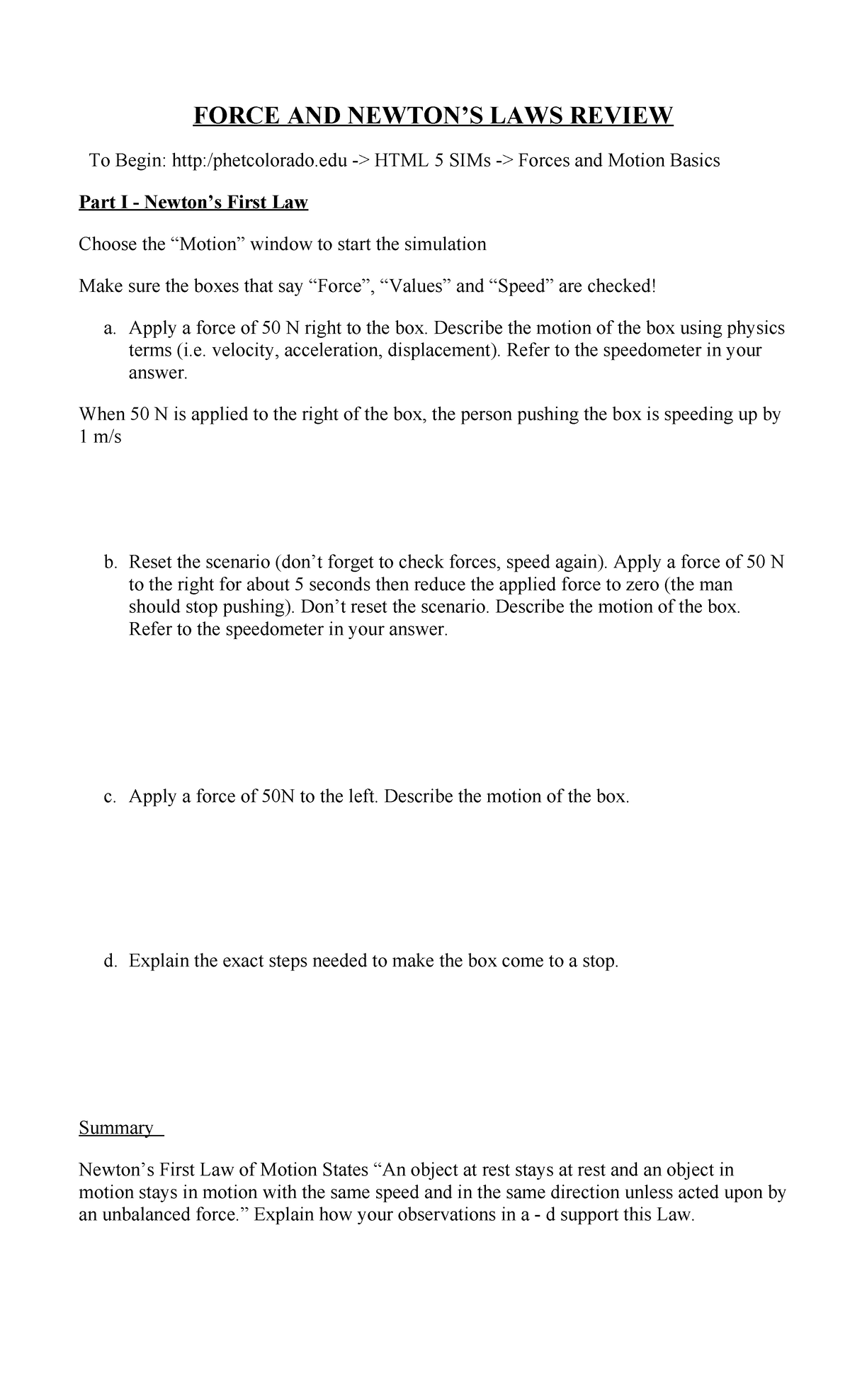 Forces and Motion Virtual Lab Activity (PHYS 101) - Studocu