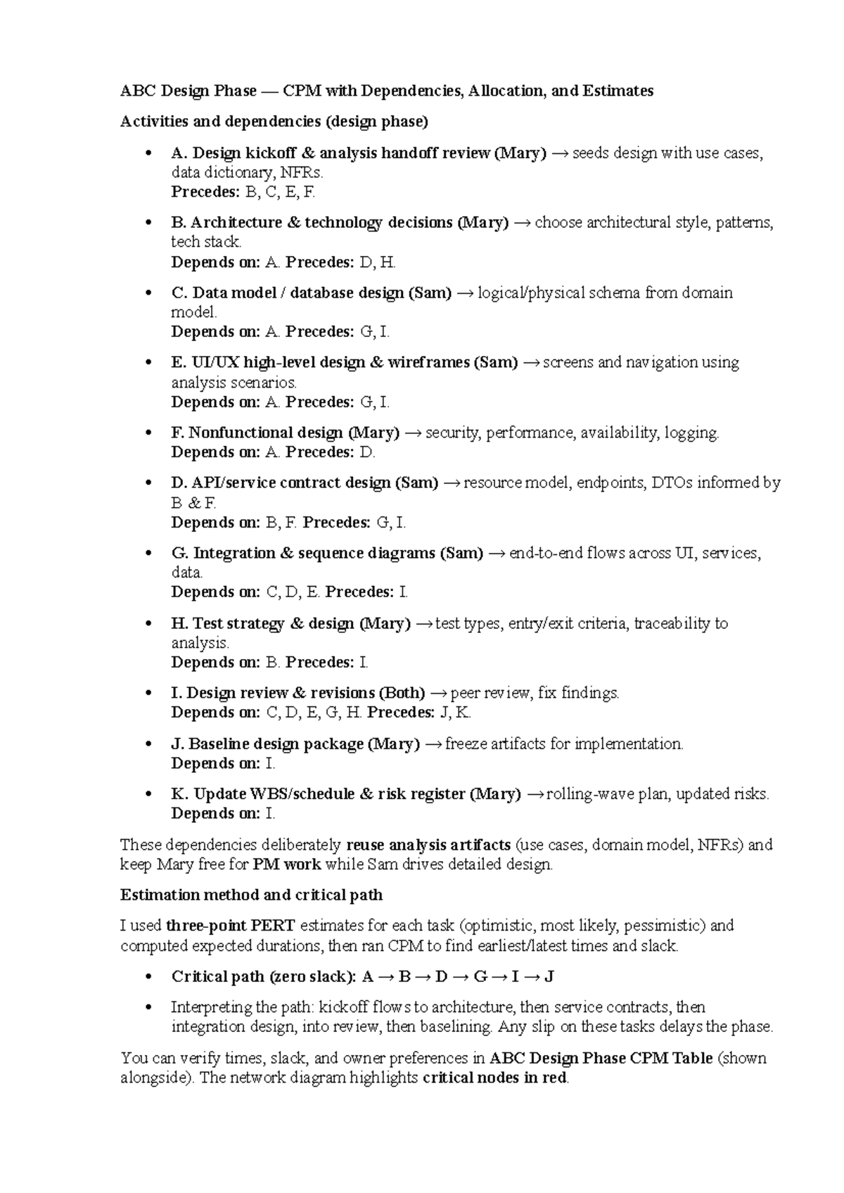 CS 4403-01 Programming Assignment: ABC Design Phase CPM Analysis - Studocu