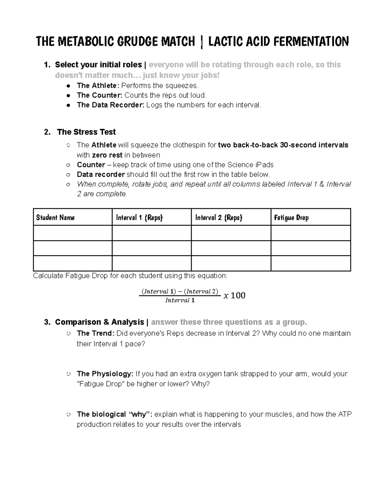 Metabolic Grudge Match: Lactic Acid Fermentation Lab Activity - Studocu
