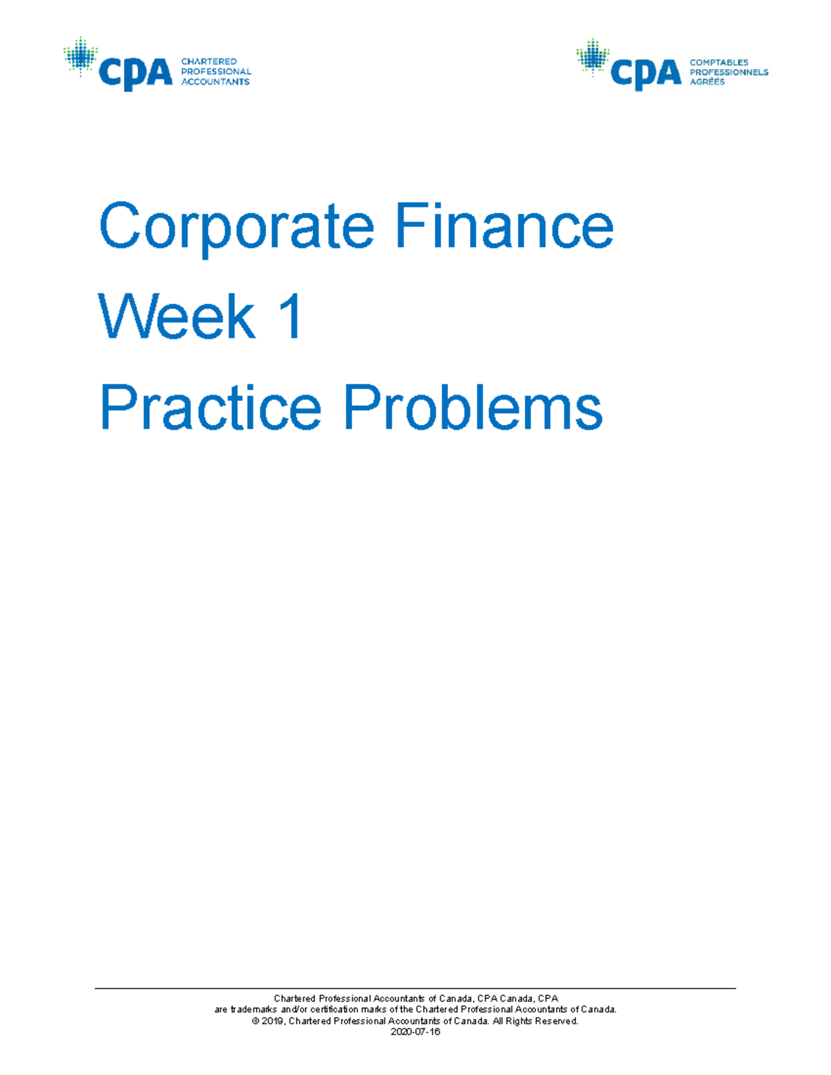 Prep-COF-W01 - Corporate Finance Week 1: Practice Problems & Solutions ...