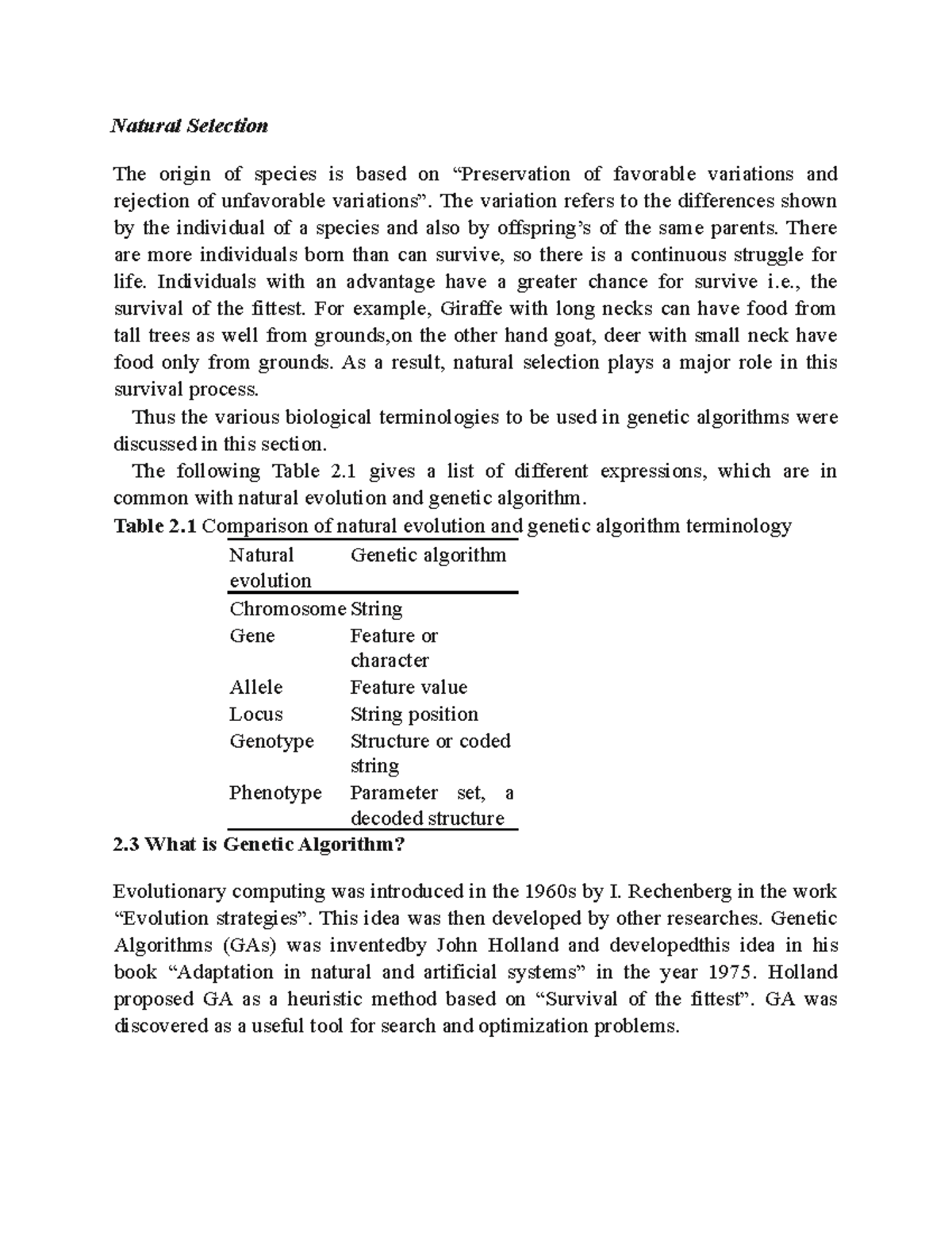 Natural Selection - Natural Selection The origin of species is based on ...
