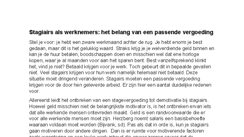 Betoog Nederlands 2: Het Belang van Passende Vergoeding voor Stagiairs ...