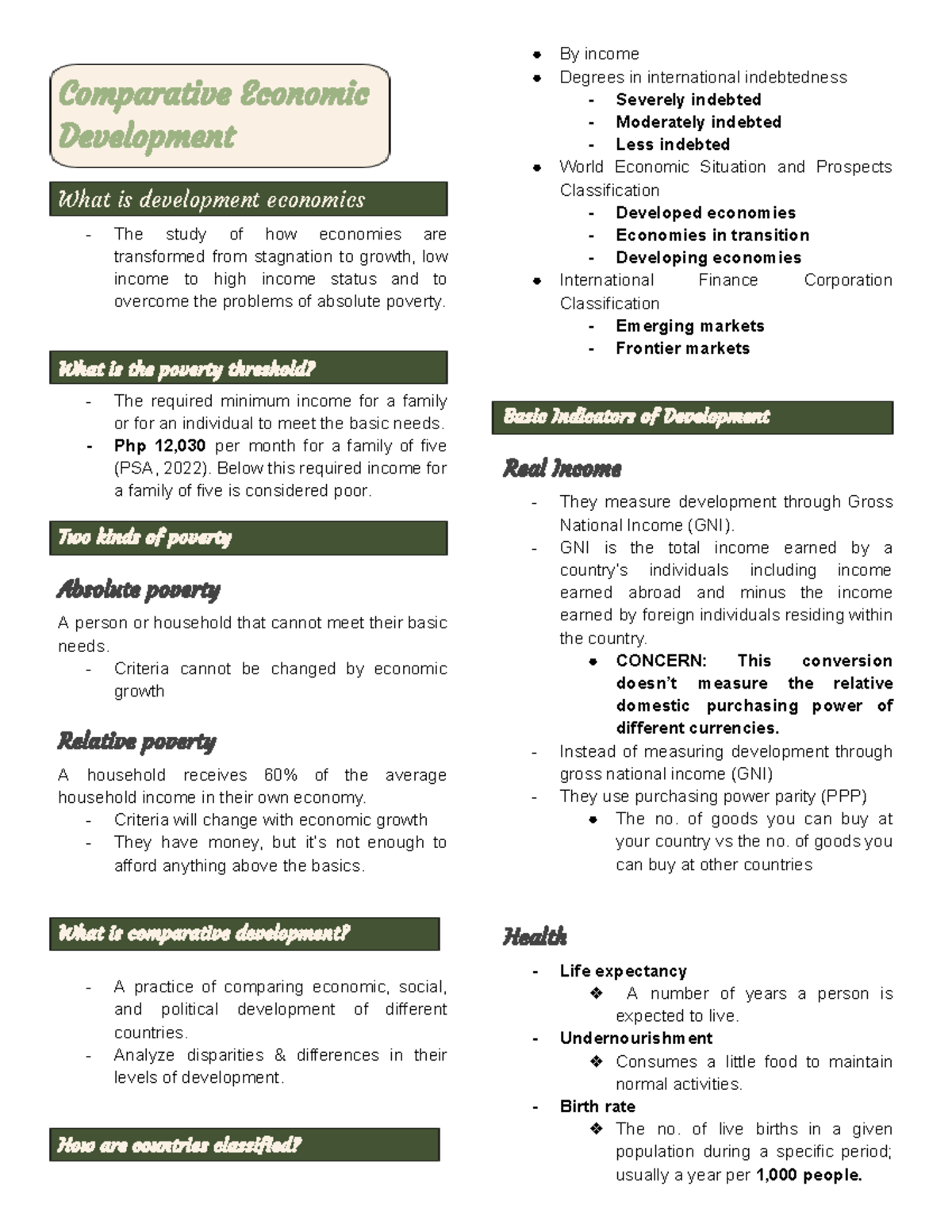 Comparative Economic Development Notes (ECO 101) - Studocu