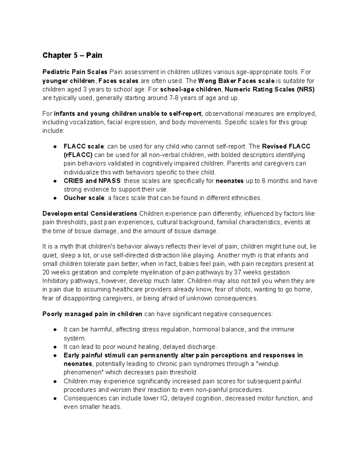 Chapter 5: Pediatric Pain Scales and Management Strategies - Studocu