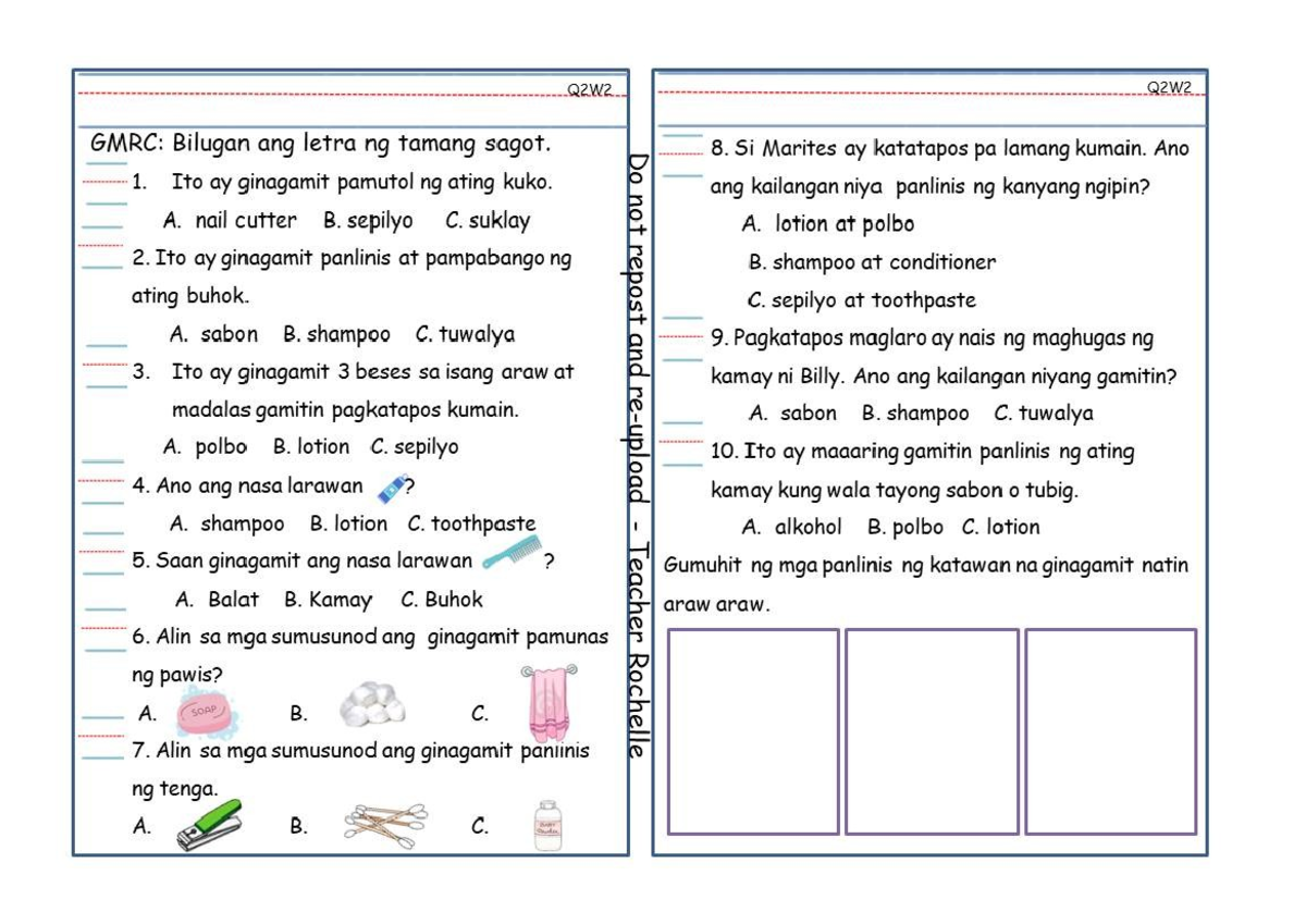 Week 2 - Worksheet - Q2W2 Q2W2 GMRC: Bilugan ang letra ng tamang sagot ...