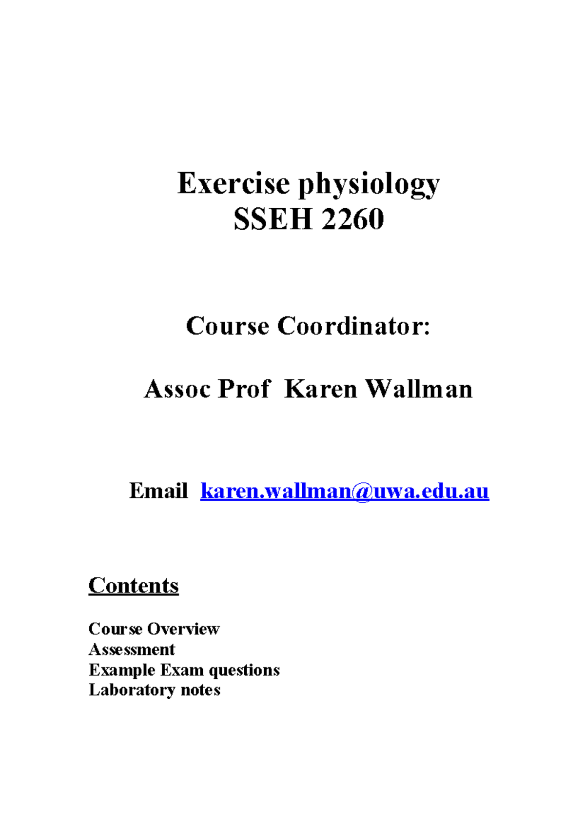 Exercise Physiology Lab Manual & Course Overview SSEH 2260 - Studocu