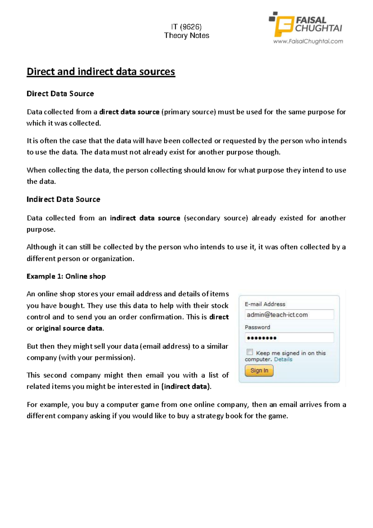 IT (9626) Theory Notes: Understanding Direct and Indirect Data Sources ...
