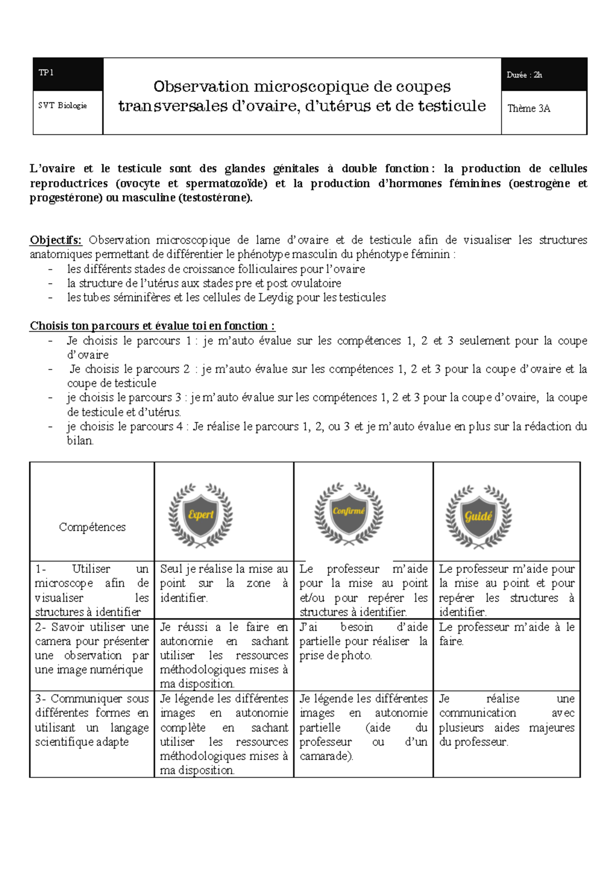 TP 1: Observation Microscopique d'Ovaire, Uterus et Testicule en SVT ...