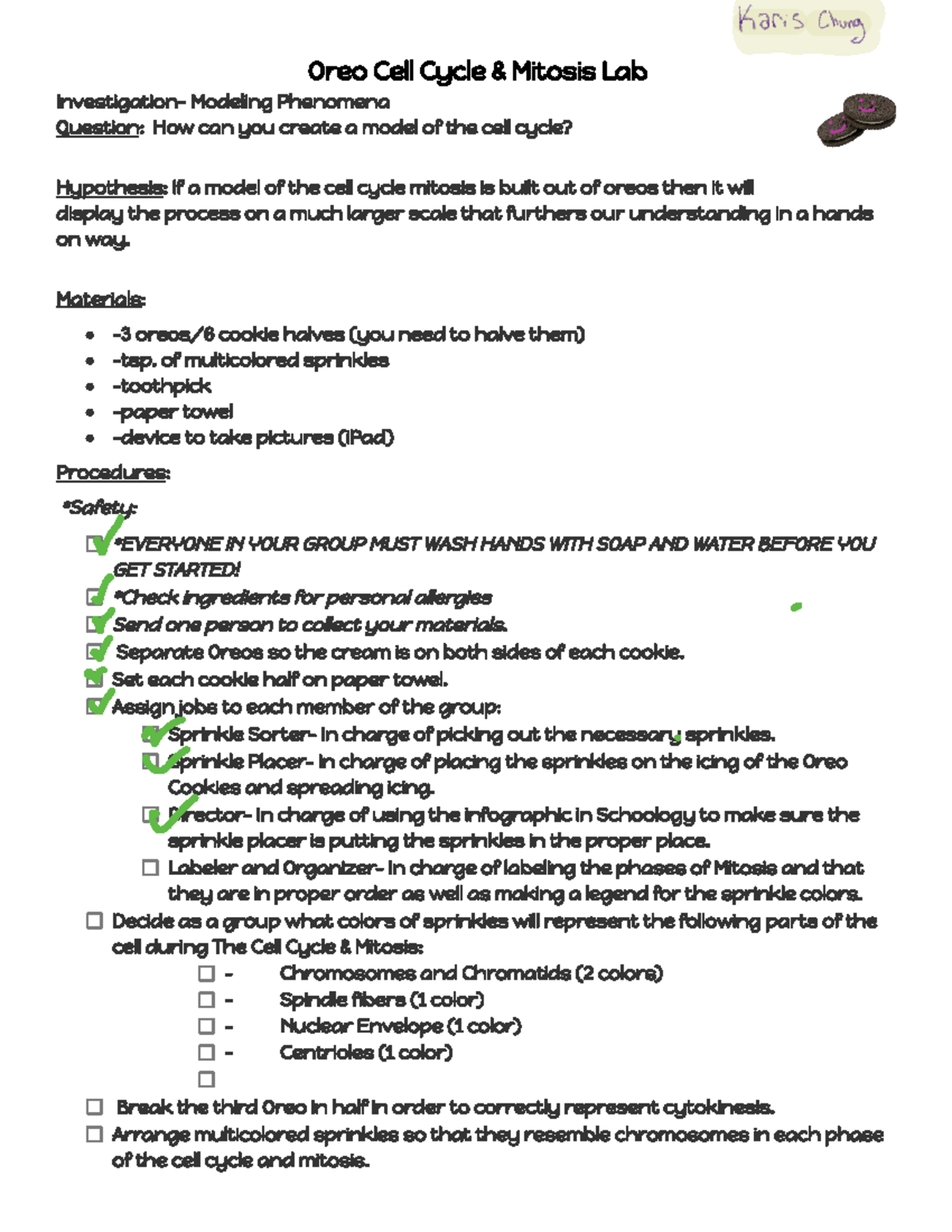Oreo Cell Cycle & Mitosis Lab Model: Investigation & Procedures - Studocu
