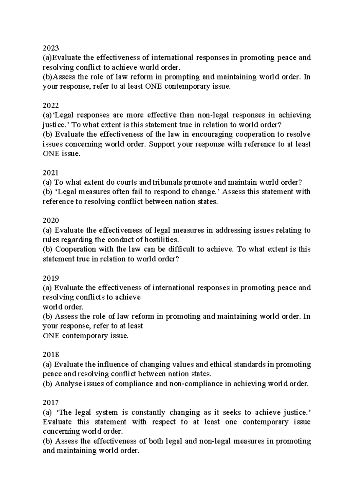 2023 World Order Essay Plans: Evaluating International Responses & Law ...