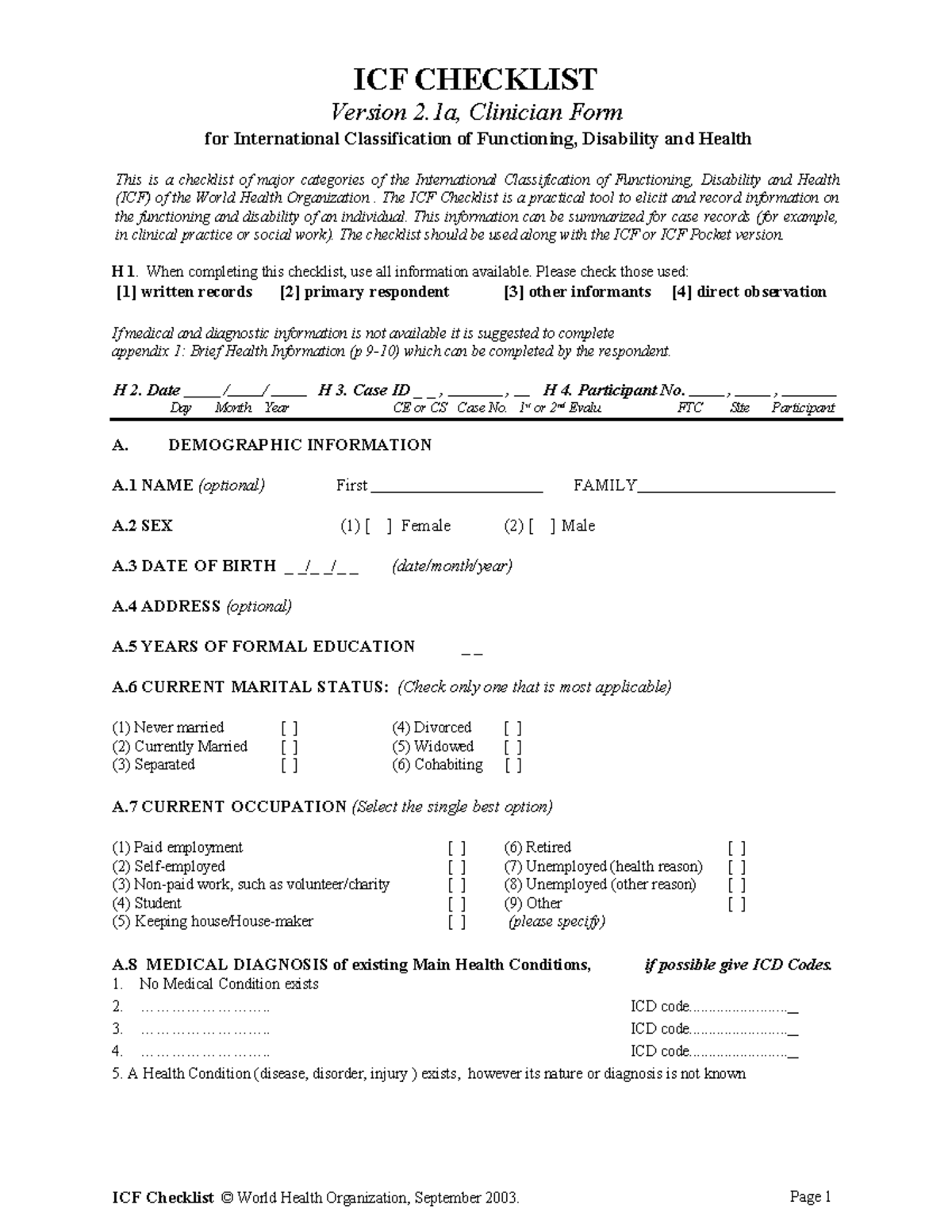 IFC Checklist: Essential Tool for Functioning, Disability & Health ...