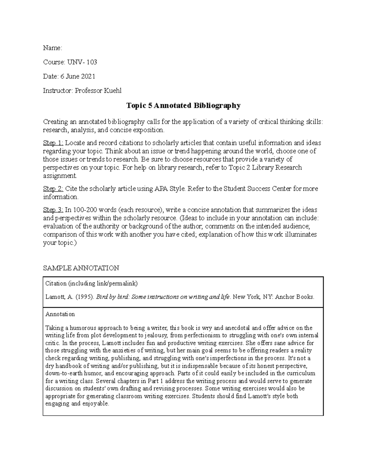 Annotated Bibliography - Step 1: Locate and record citations to ...