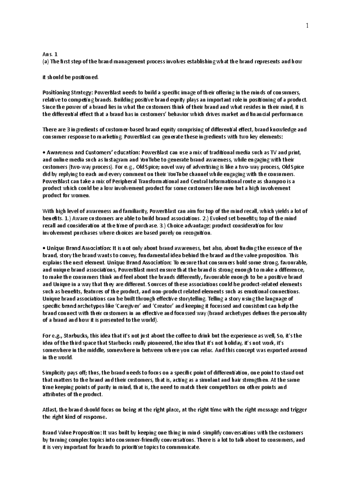 BS1 - Brand strategy answers - Ans. 1 (a) The first step of the brand ...