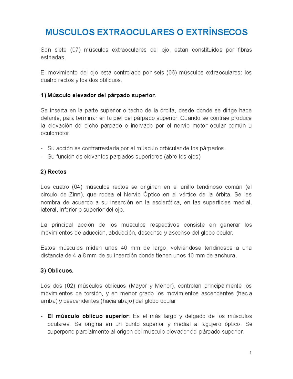 Musculos Extraoculares o Extrínsecos - MUSCULOS EXTRAOCULARES O ...